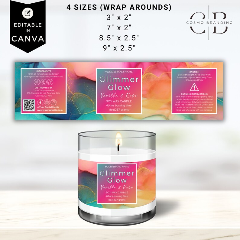 Editable Candle Jar Label, DIY Candle Label Template, Modern Candle ...