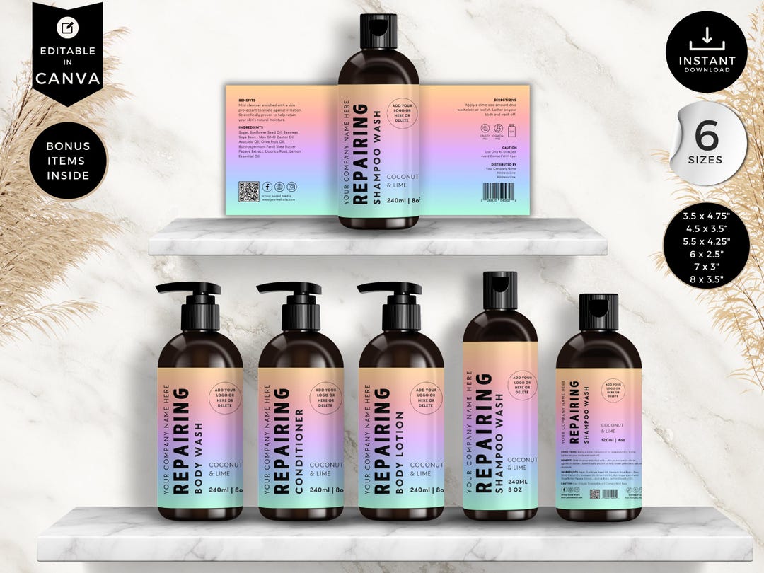 Shampoo Bottle Label Template, Canva Bottle Label Design, DIY Cosmetic ...