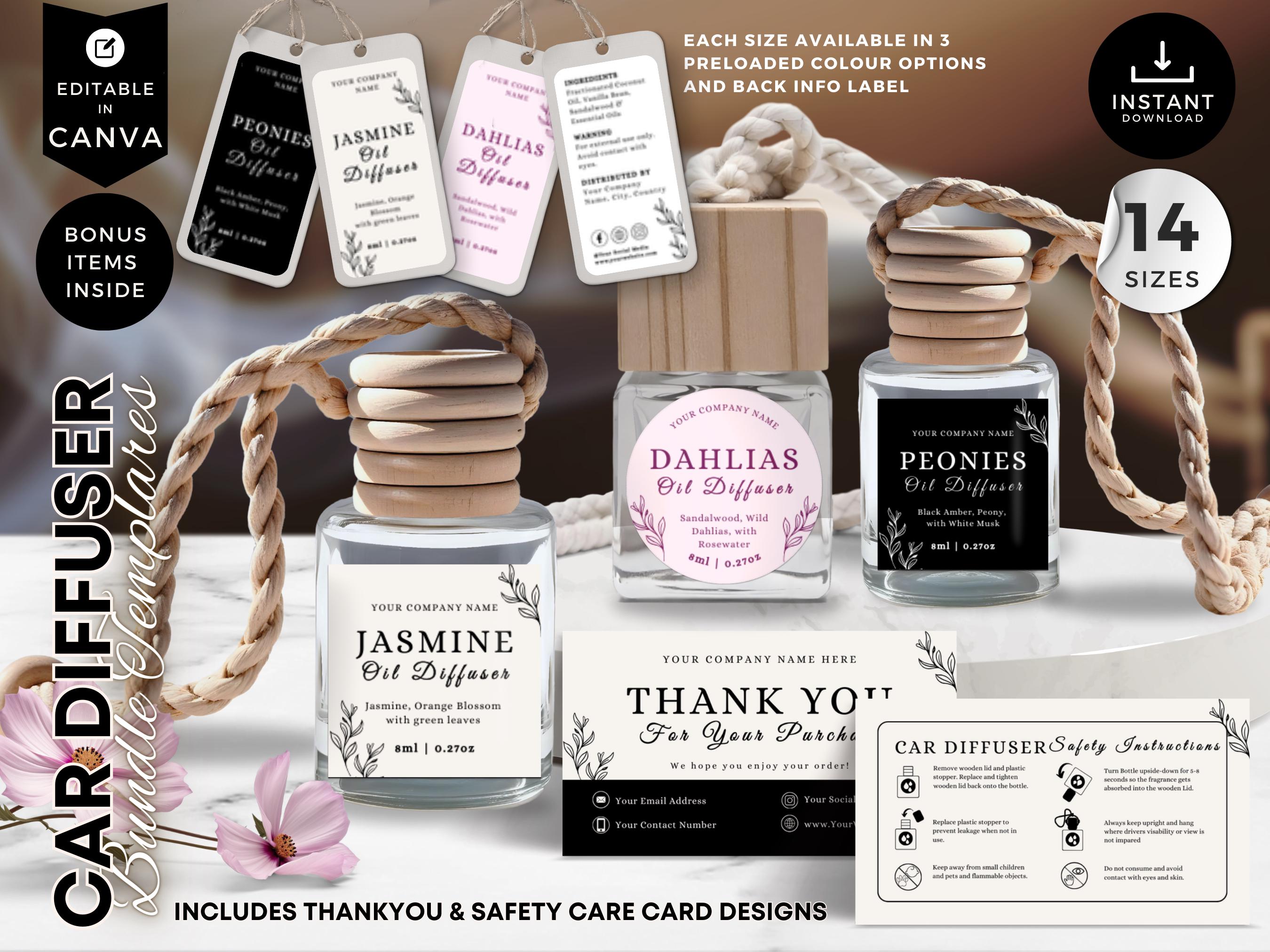 Editable Car Diffuser Label Templates, Canva Hanging Fragrance Design ...