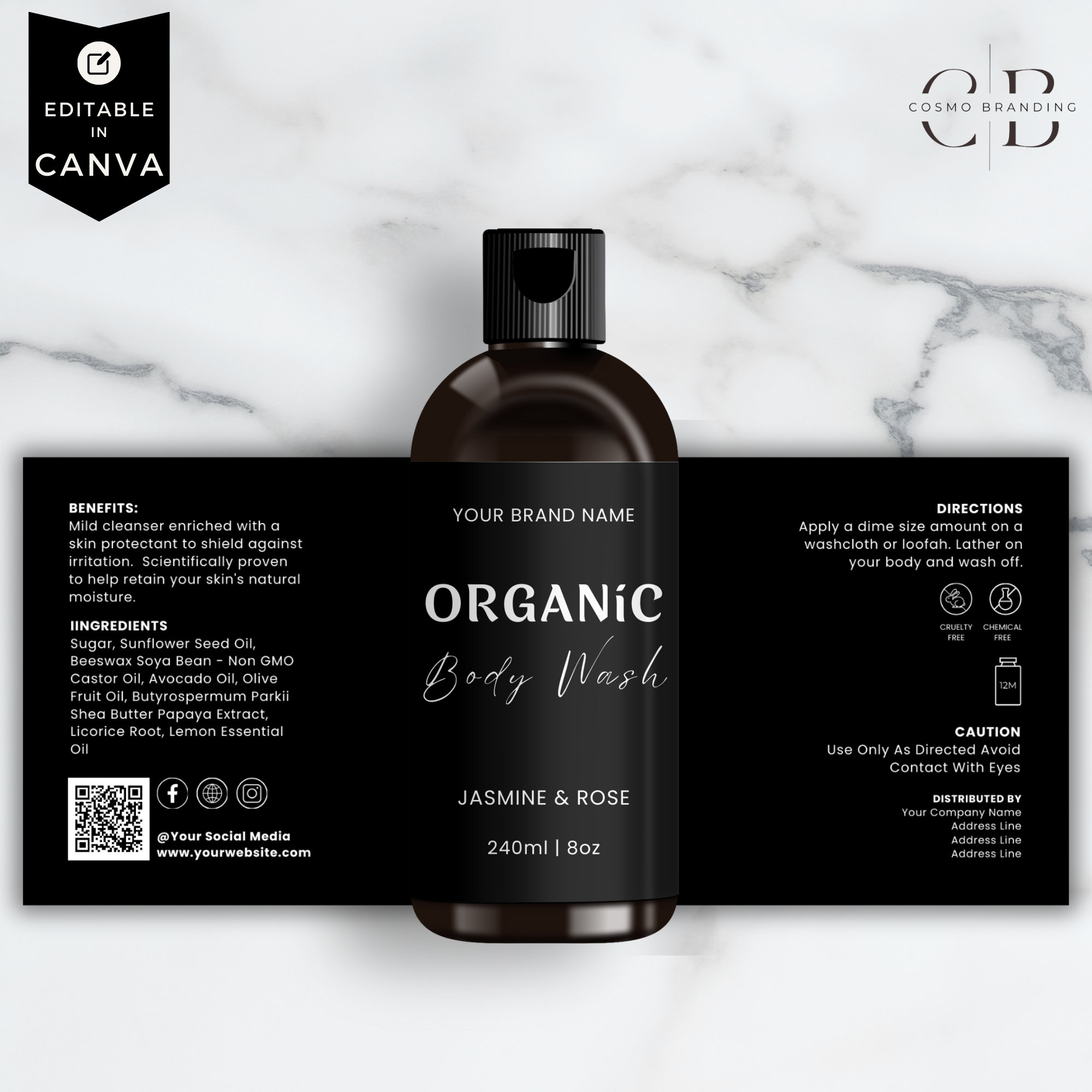 Editable Cosmetic Bottle Label Template, Canva Bottle Design Sticker ...