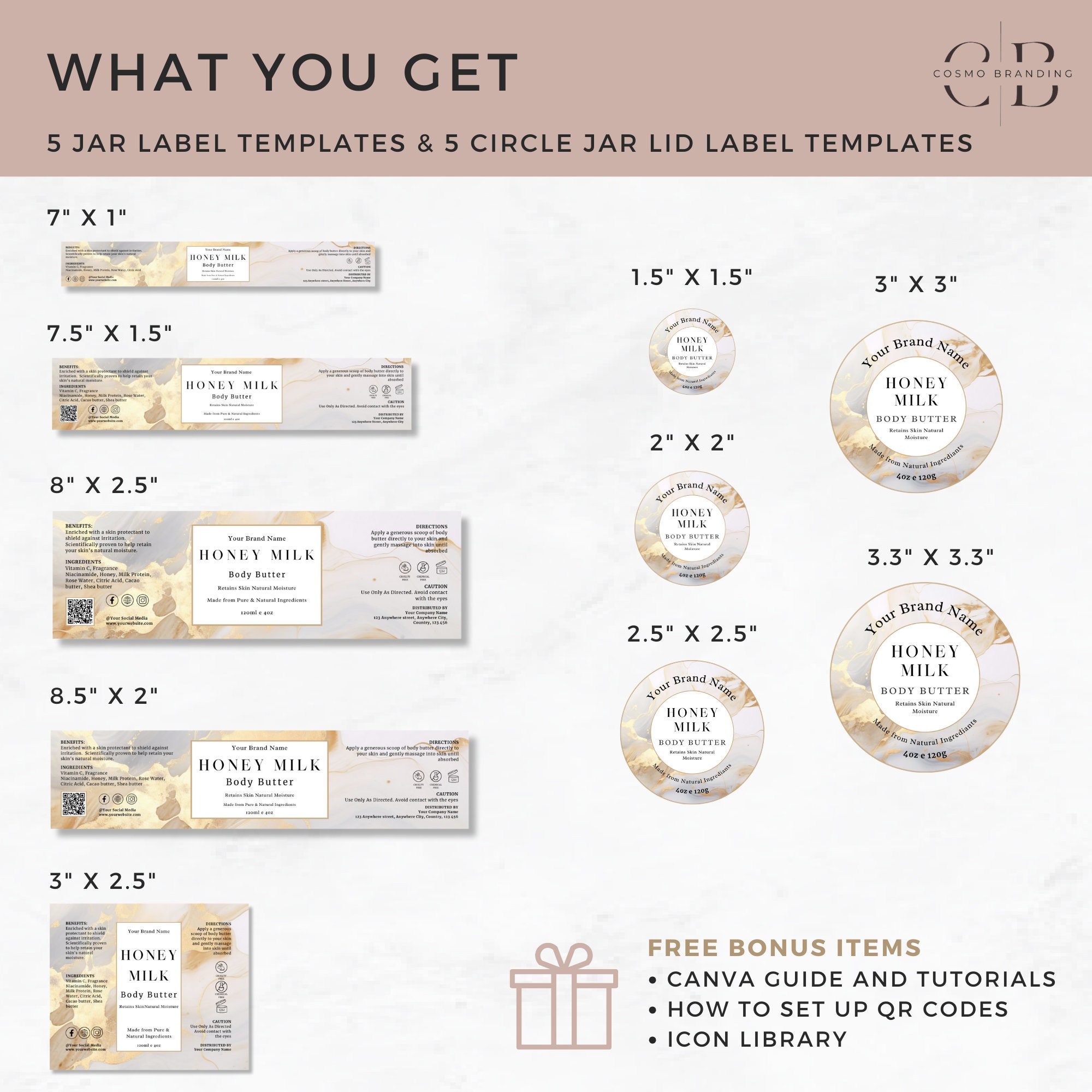 Jar Label Template, Gold, Editable Cosmetic Templates, Canva Template ...