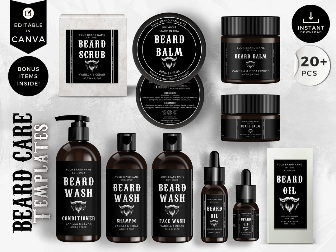 Editable Cosmetic Container Label Templates, DIY Men Care Product, Jar ...