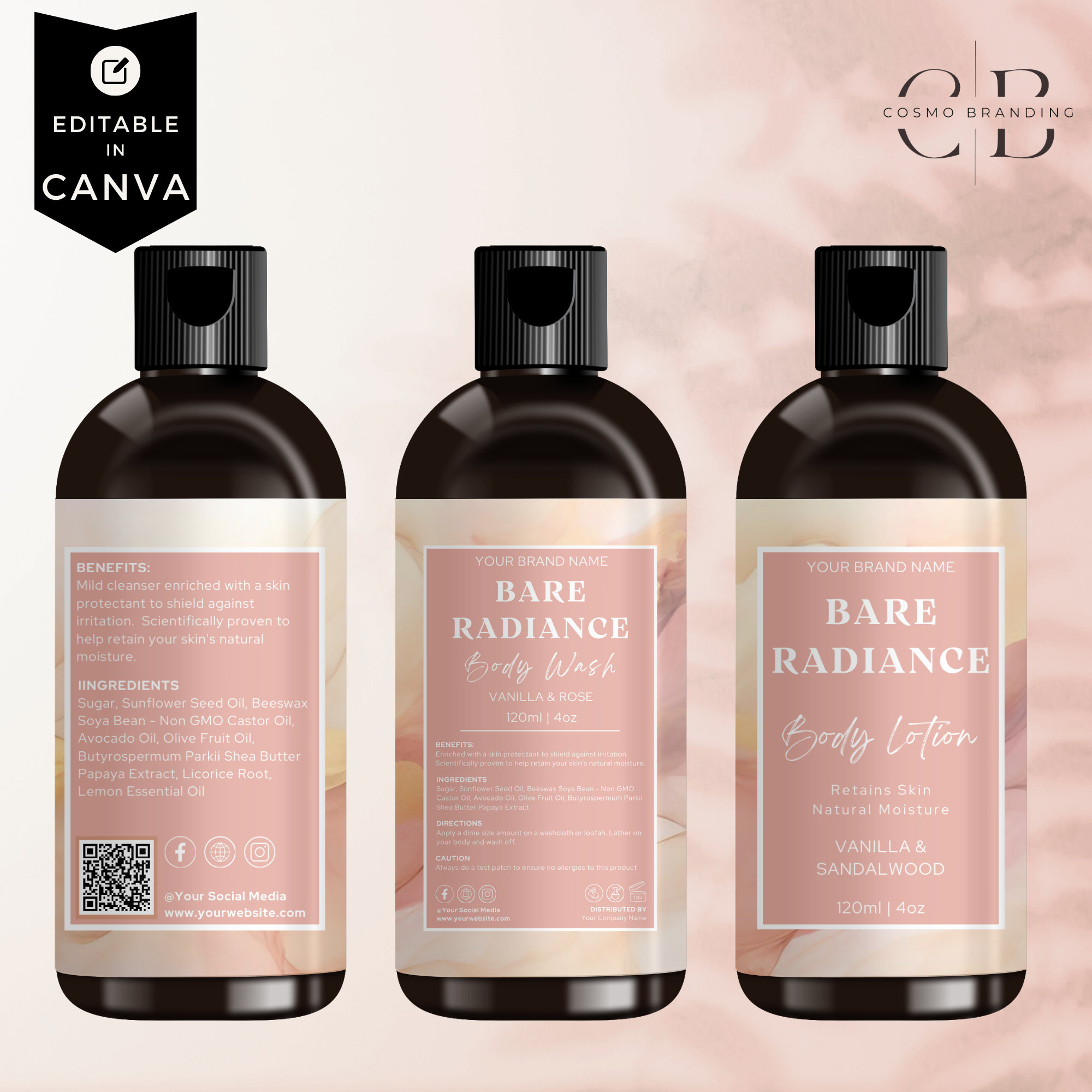 Shampoo Bottle Label Template, Canva Bottle Design, DIY Cosmetic Bottle ...