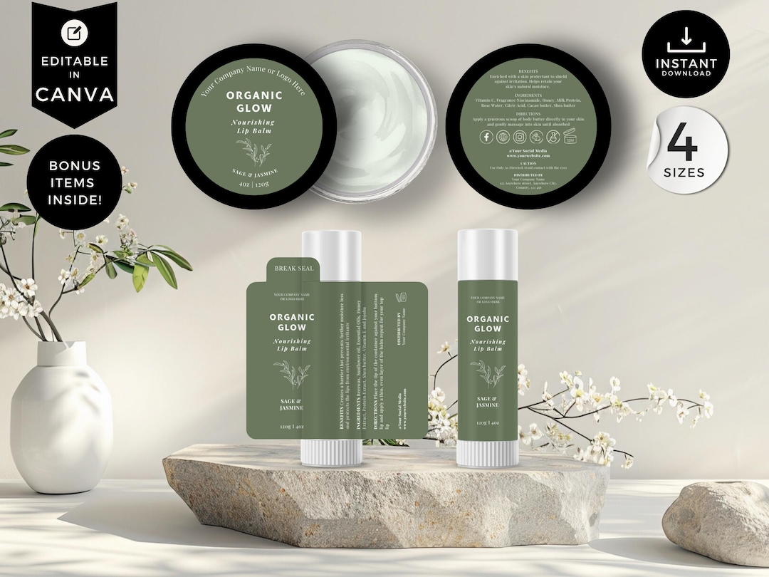 Botanical Lip Balm Label Template Set, Canva Editable Chapstick & Lip ...