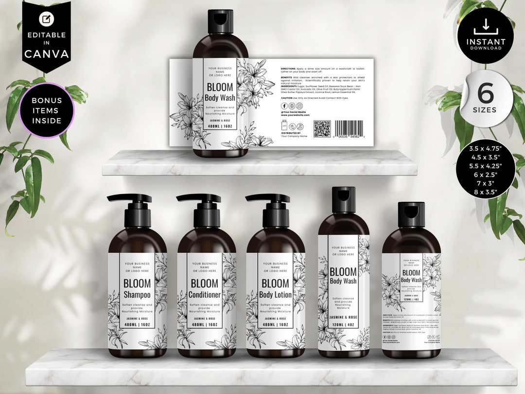 Shampoo Bottle Label Template, Canva Bottle Label Design, DIY Cosmetic ...