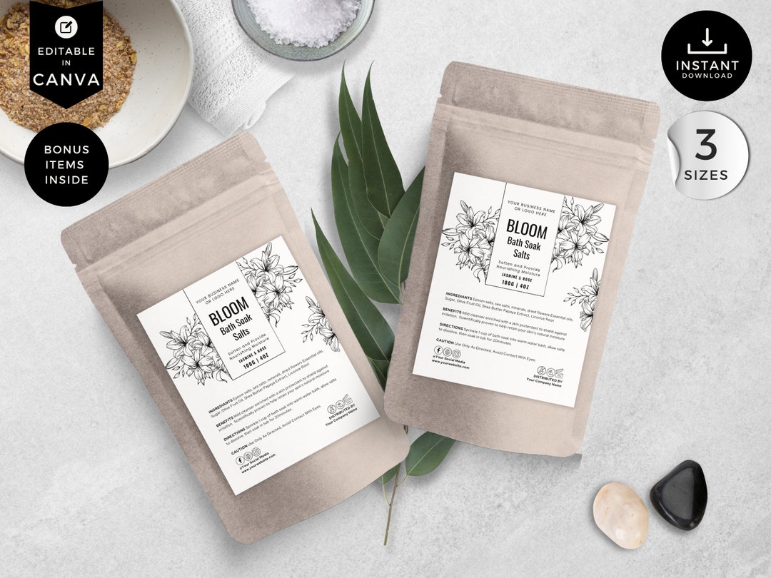 Editable Pouch Label Template, Bath Salts Label, Apothecary Pouch Label ...