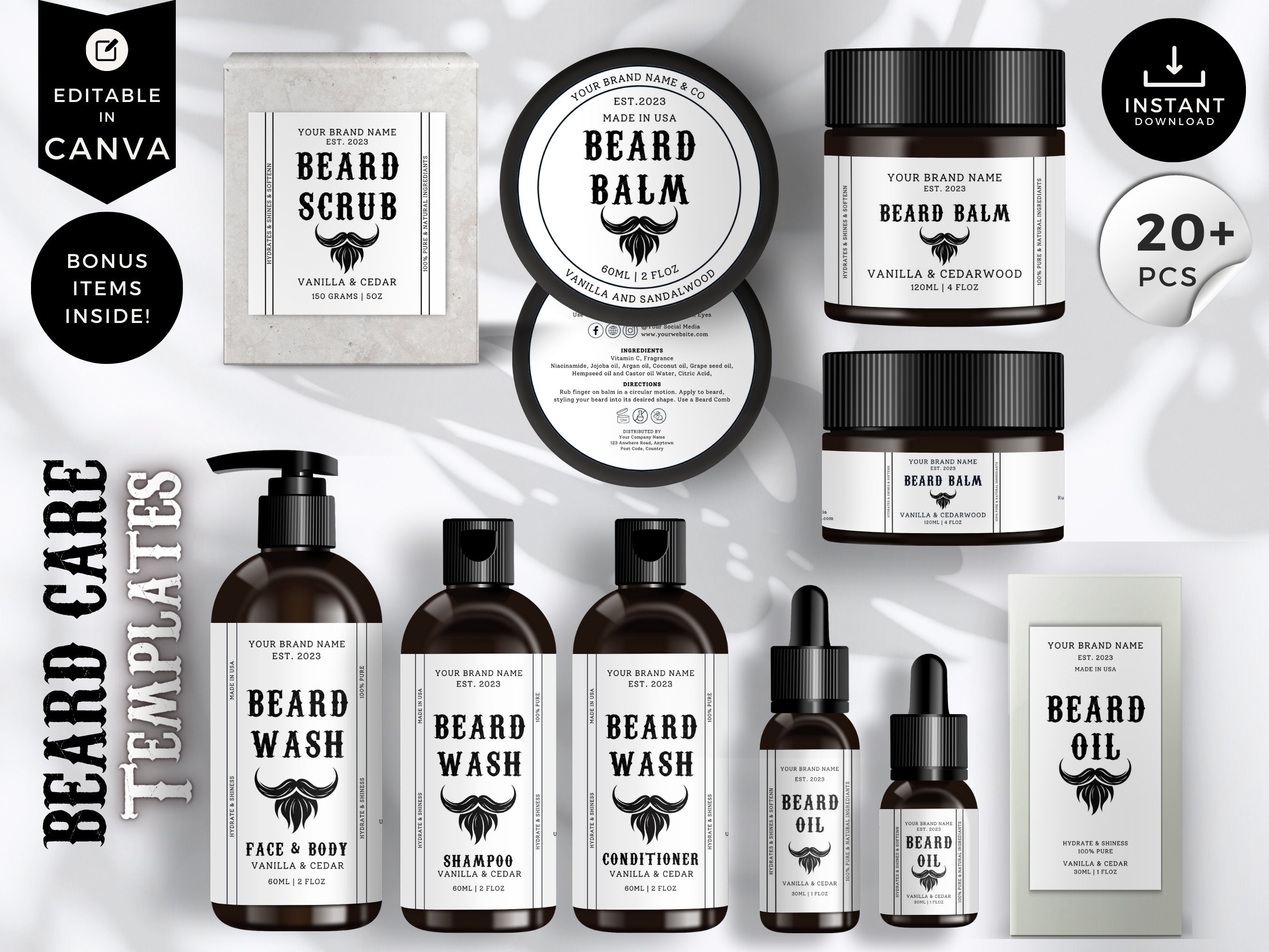 Editable Cosmetic Label Templates, DIY Men Care Labels, Jar Labels ...