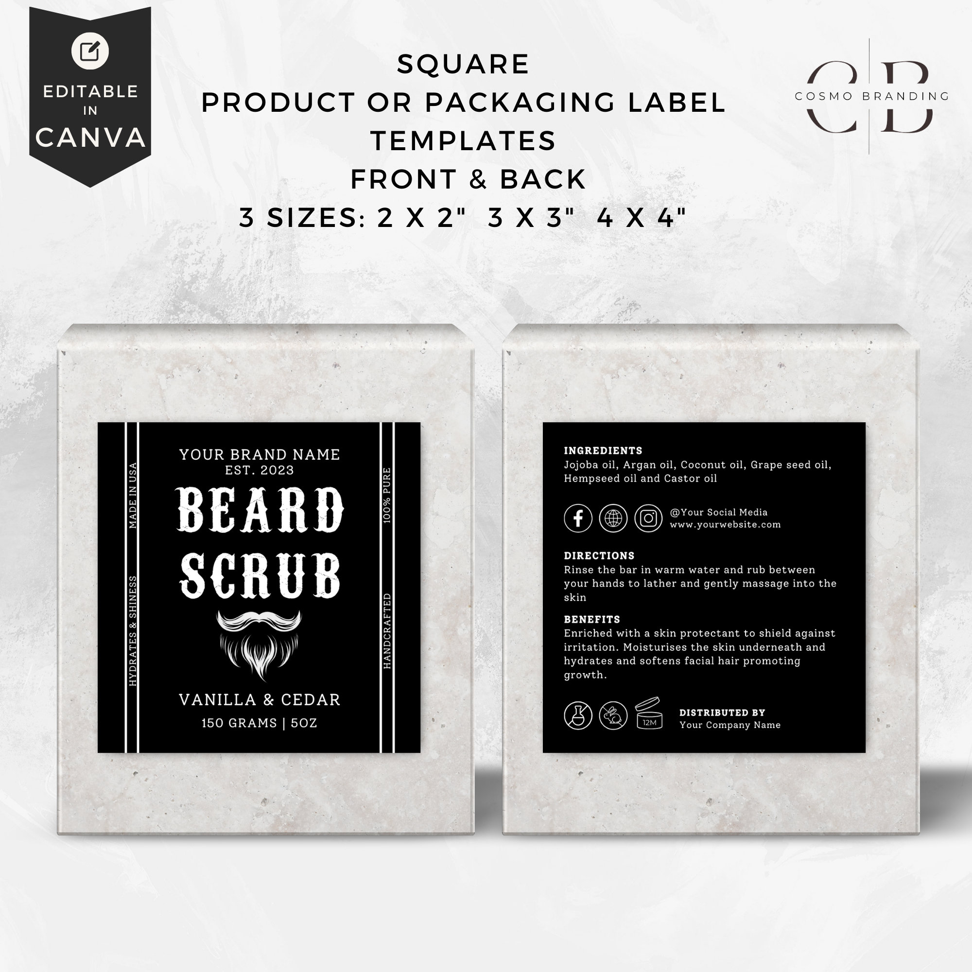 Editable Cosmetic Container Label Templates, DIY Men Care Product, Jar ...