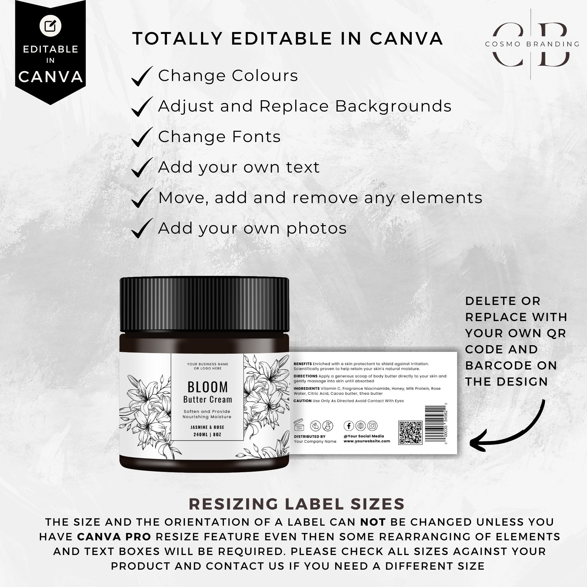 Editable Jar Label Templates, Cosmetic Product Label, DIY Canva Design ...