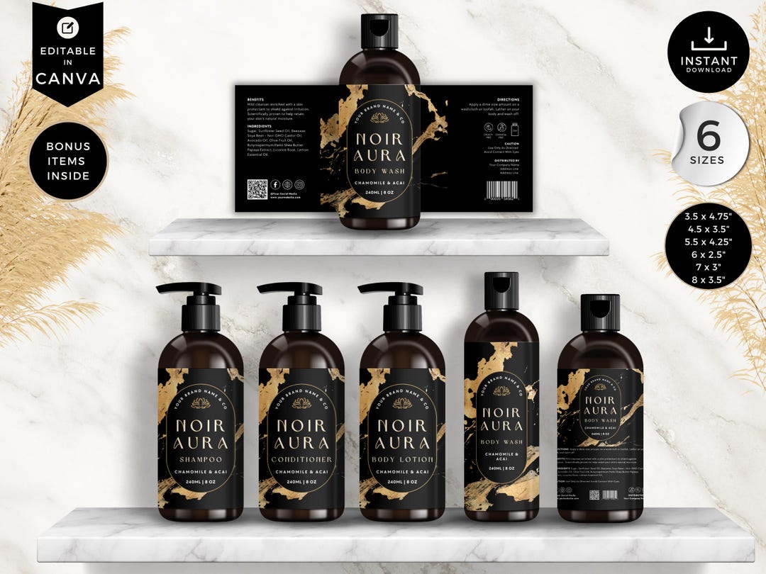 Shampoo Bottle Label Template, Canva Bottle Label Design, DIY Cosmetic ...
