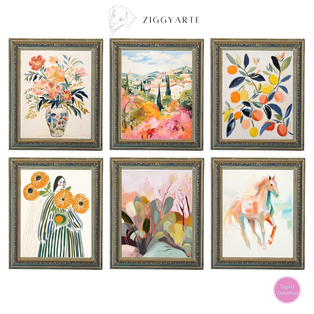 Set of 6 Paint Sheets. Printable Wall Art Colorful Boho - Etsy