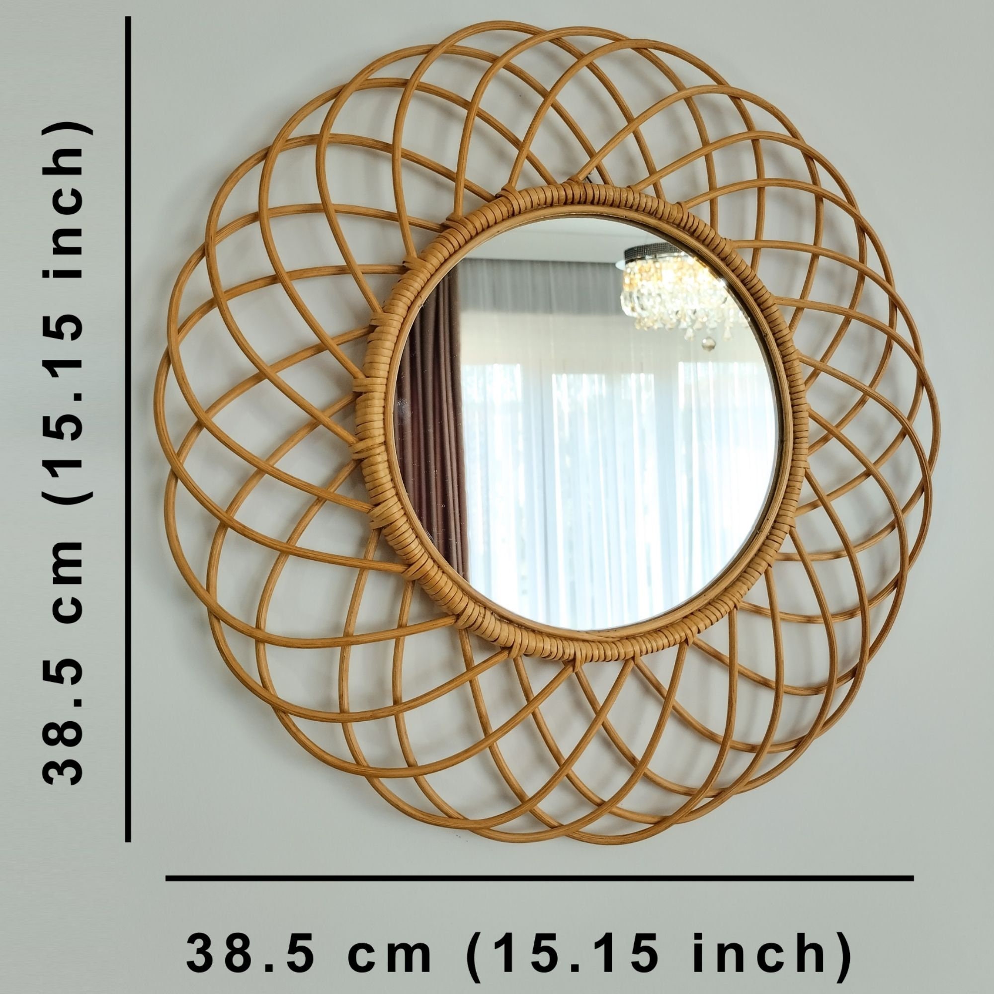 Round Rattan Wall Mirror, Circular Wicker Mirror, Rattan Flower Mirror ...