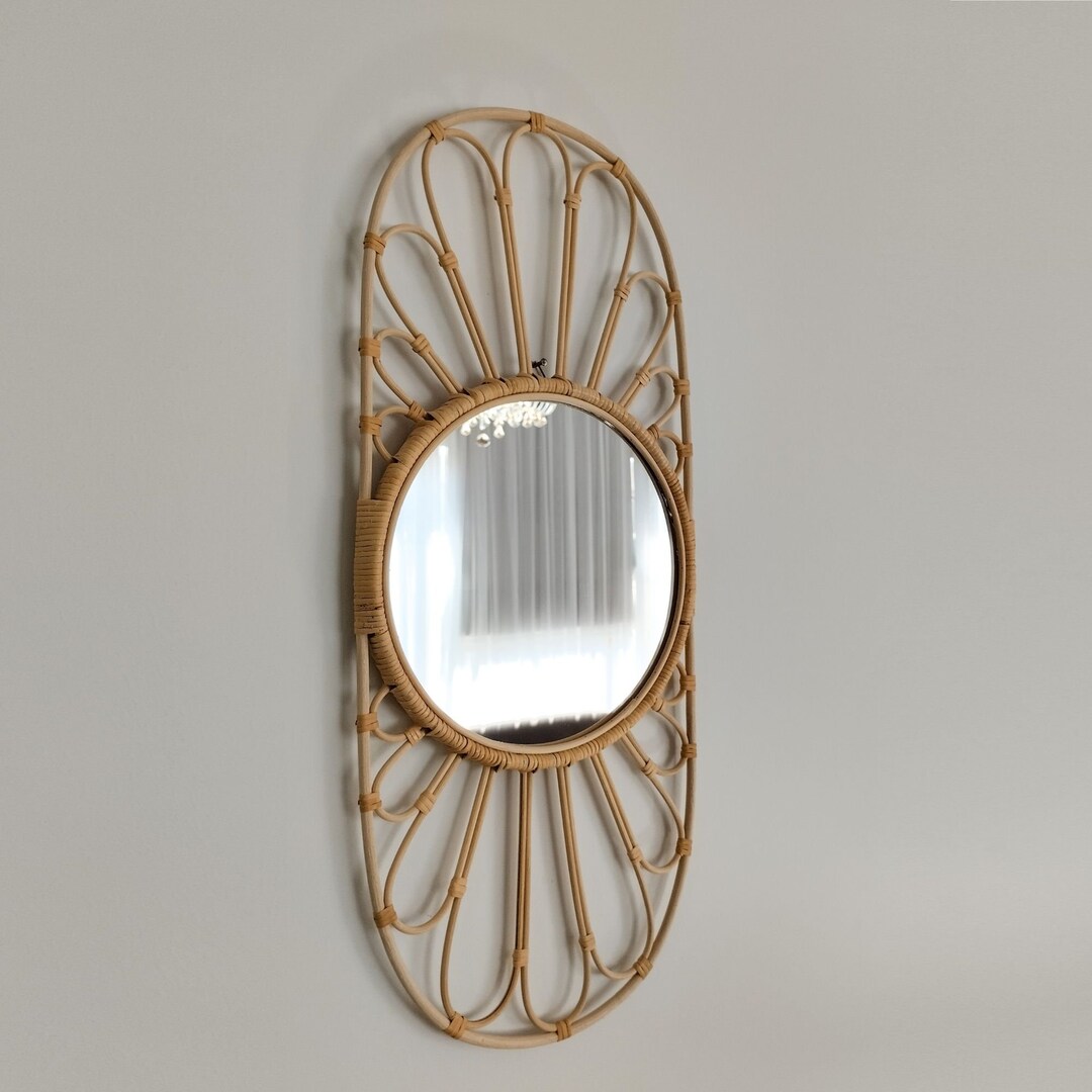 Oval Rattan Wall Mirror, Boho Wall Mirror, Rattan Wicker Mirror for ...