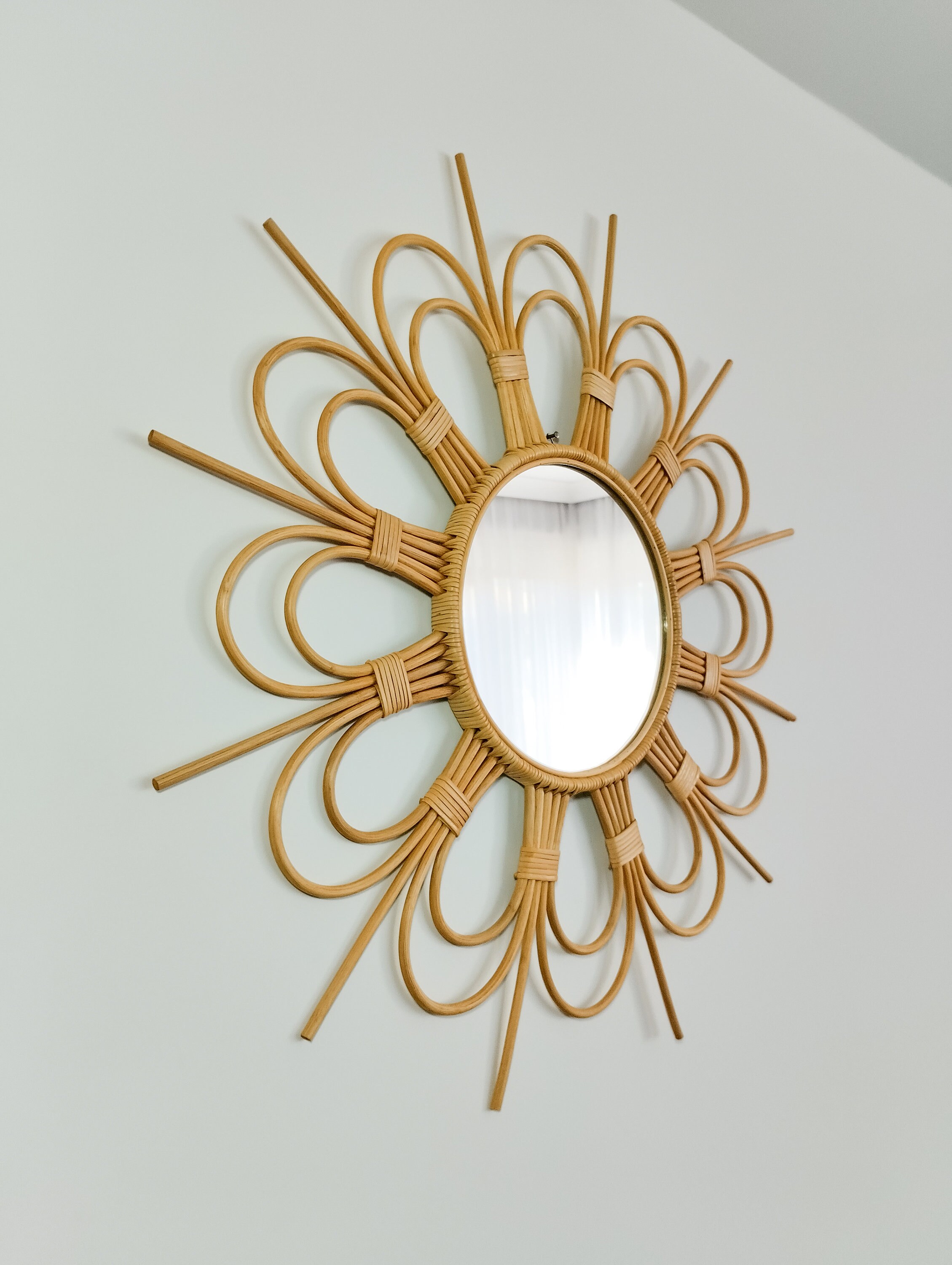 Rattan Sun Wall Mirror, Boho Round Rattan Mirror, Sunburst Wicker ...