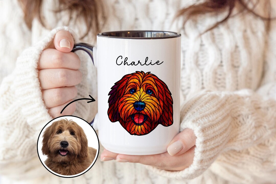Custom Dog Face Photo Mug, Stained Glass Effect Personalized Dog Cup ...
