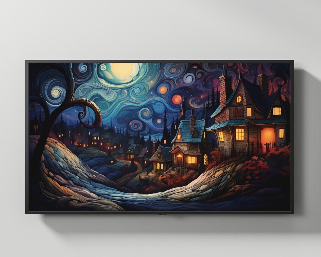 Sleepy Hollow Frame TV Art for Halloween Party, Foggy Woods Creepy Town ...