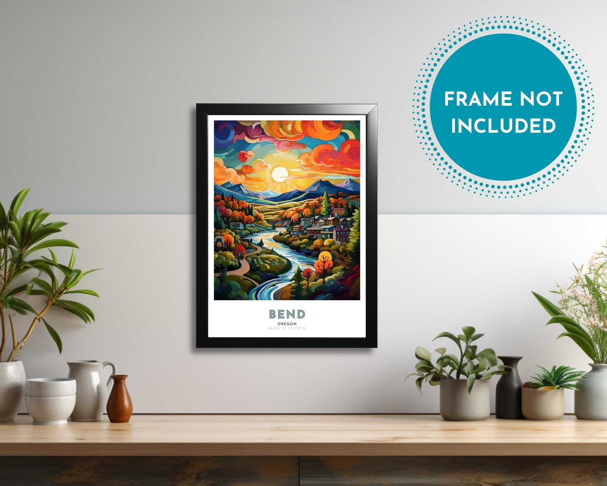 Bend Oregon Nature-inspired Art Nouveau Travel Poster, Riverside Art ...