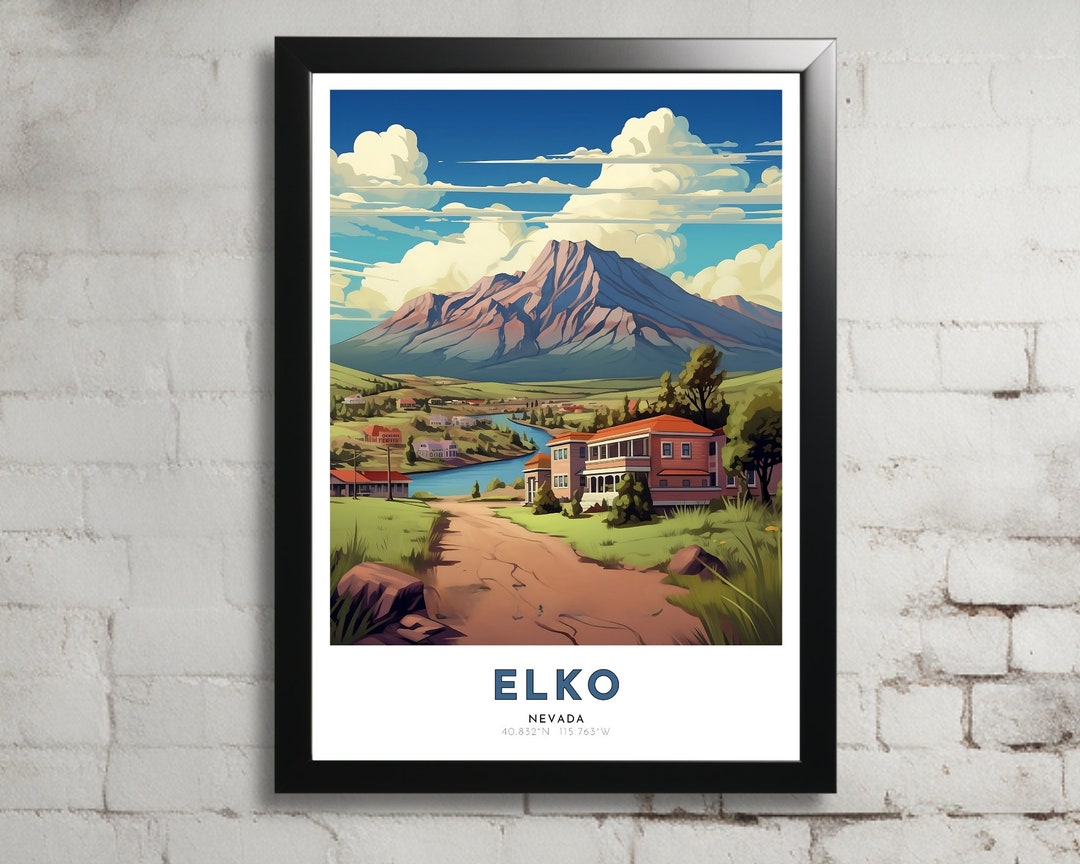 Elko Travel Poster of Nevada Art Nouveau Gift for Lovers of Elko Nevada ...