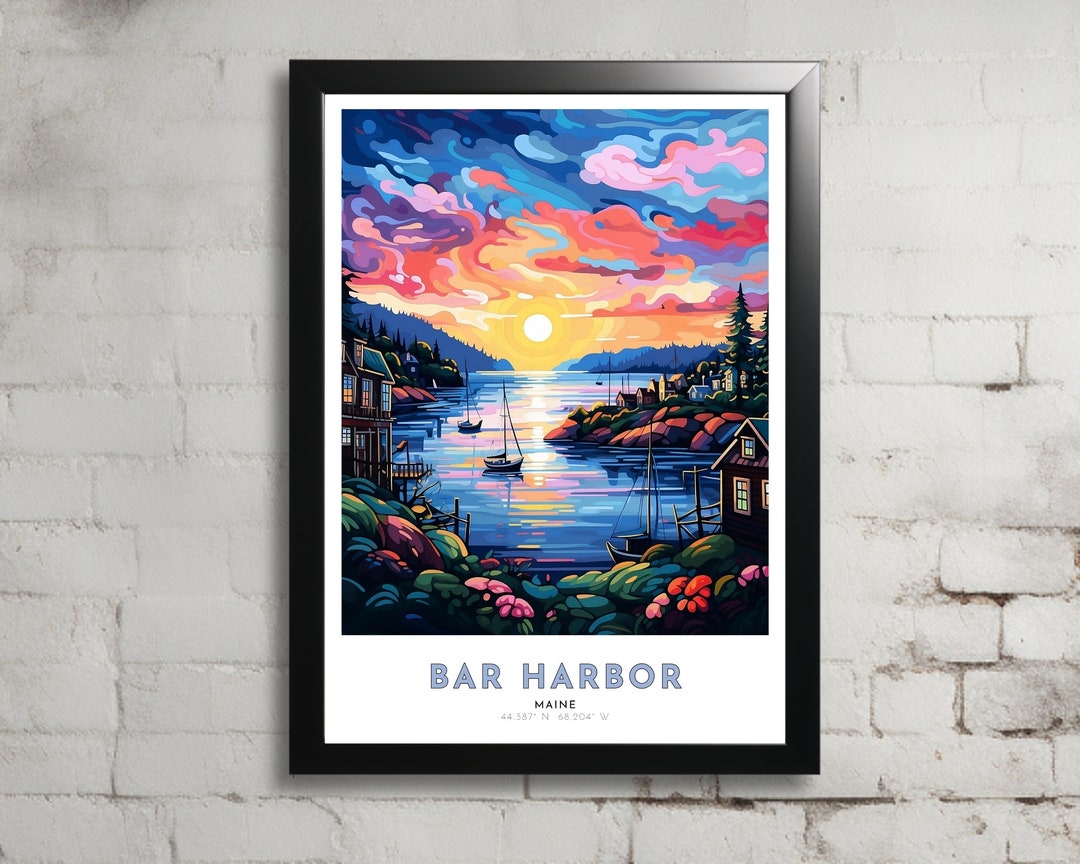 Bar Harbor Maine Art Nouveau Travel Poster, Bar Harbor Print, Bar ...