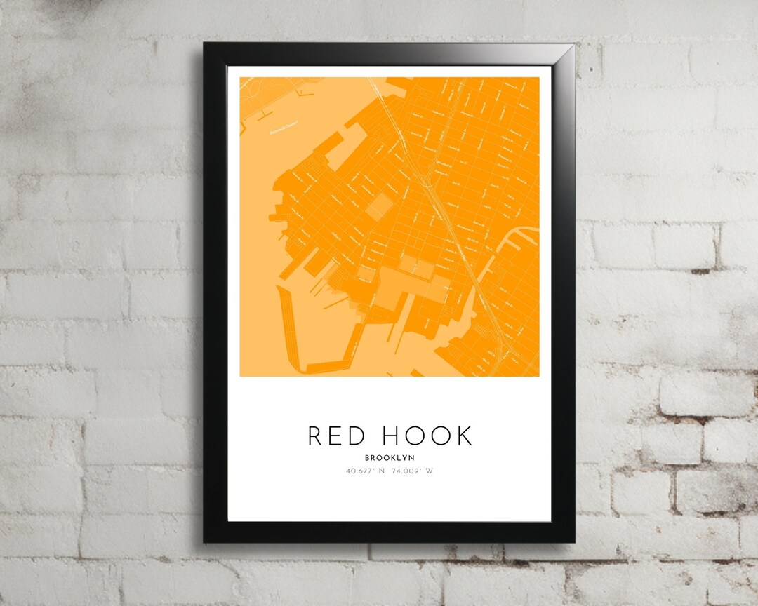 Red Hook Map Poster, Brooklyn Map Print, Map With Street Labels ...