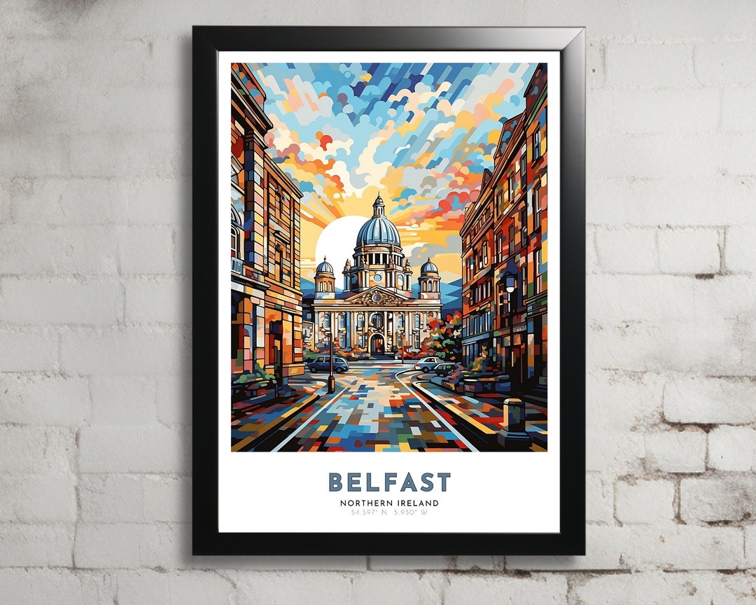 Belfast Northern Ireland Art Nouveau Travel Poster, Belfast Print ...