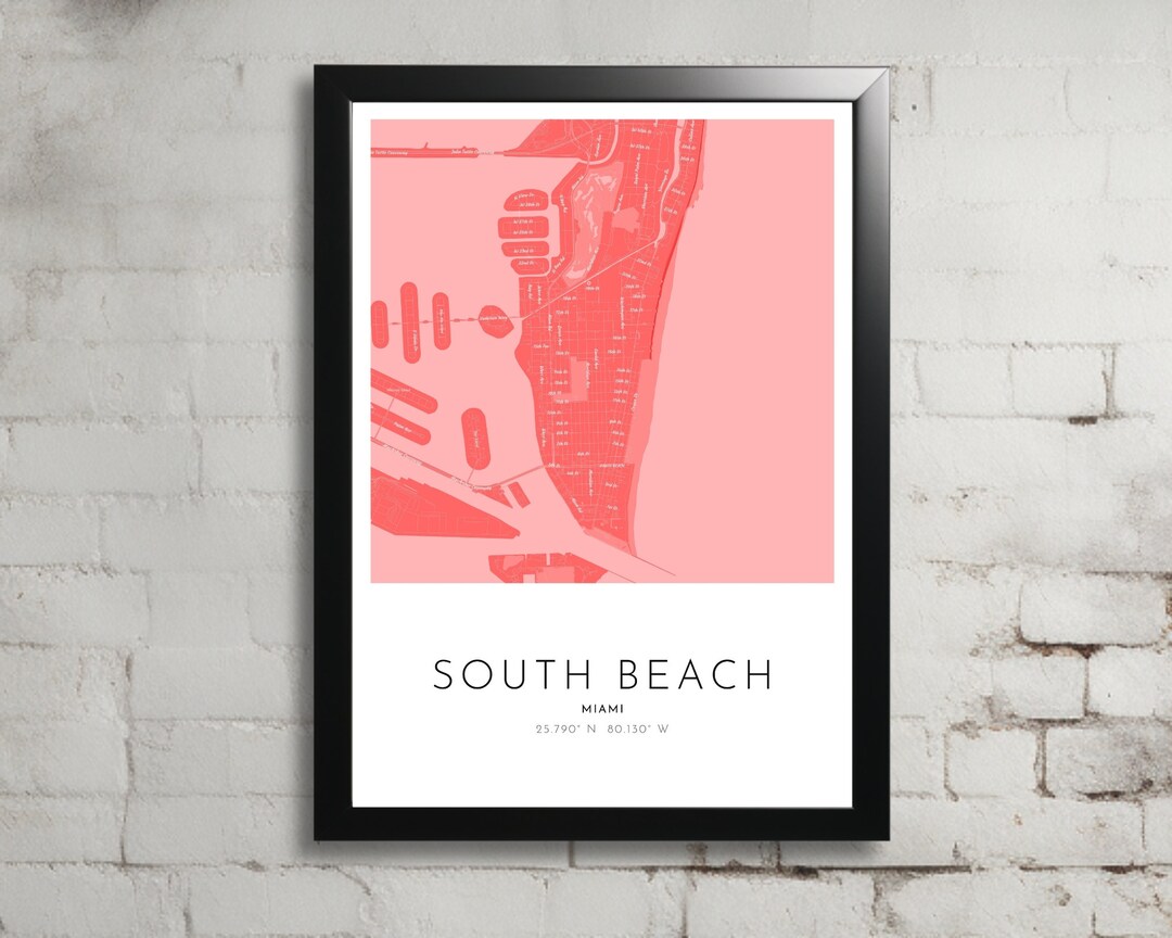 South Beach Map Poster, Miami Map Printable, Map With Street Labels ...