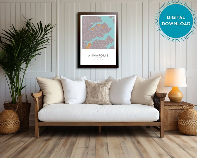 Annapolis Map Poster, Maryland Map Printable, Map With Street Labels ...