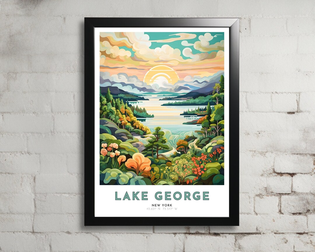 Lake George Travel Poster of New York Art Nouveau Gift for Lovers of ...