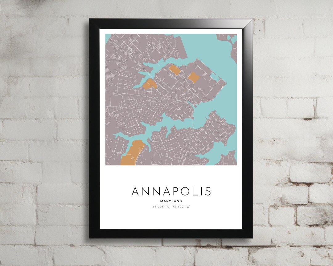Annapolis Map Poster, Maryland Map Printable, Map With Street Labels ...