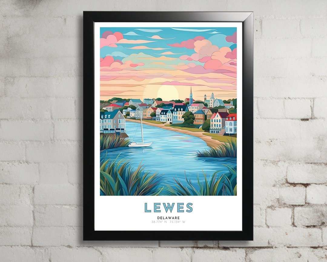 Lewes Delaware Art Nouveau Travel Poster, Lewes Print, Lewes Wall Art ...