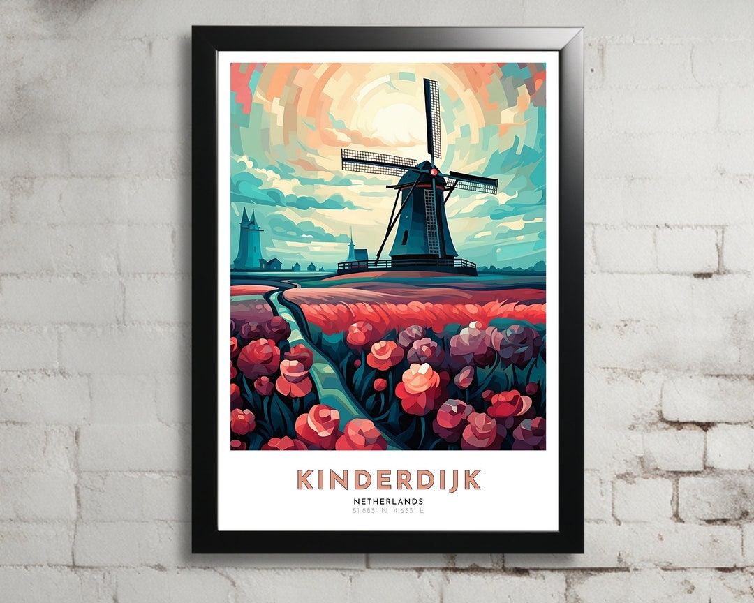 Kinderdijk Netherlands Art Nouveau Travel Poster, Kinderdijk Print ...