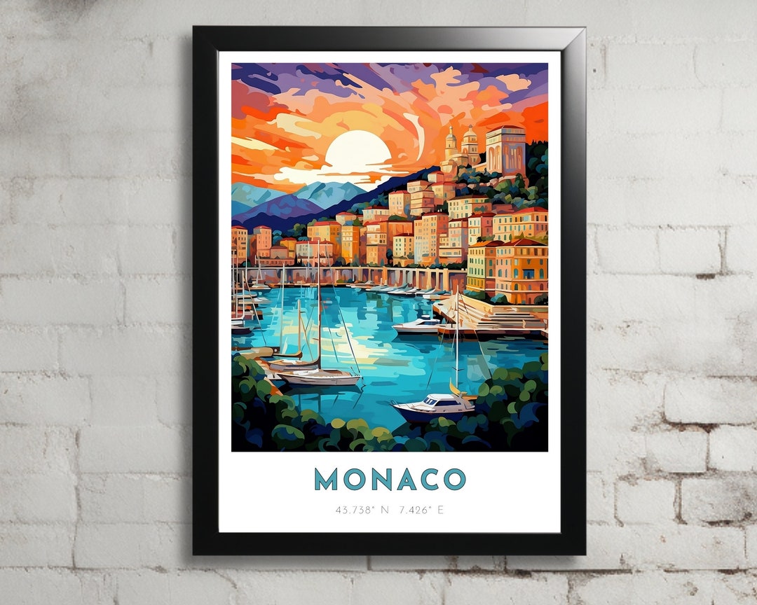 Monaco Art Nouveau Travel Poster, Monaco Print, Monaco Wall Art, Monaco ...