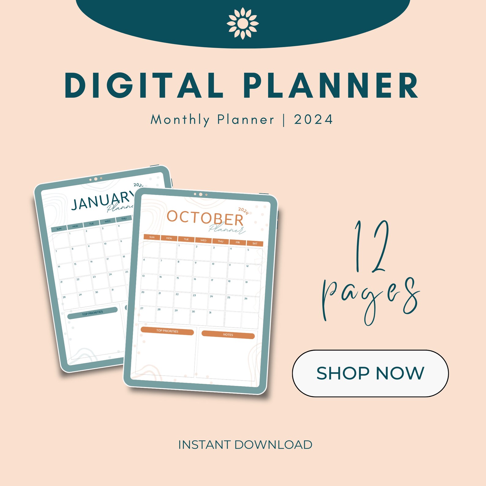 Digital Monthly Planner 2024 - Organize Your Year - Instant Download - Etsy