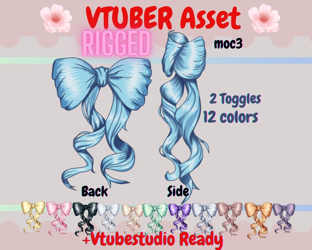 Rigged Vtuber Hair Bow Extensions: 12 Colors (live2d Asset, PNG File ...