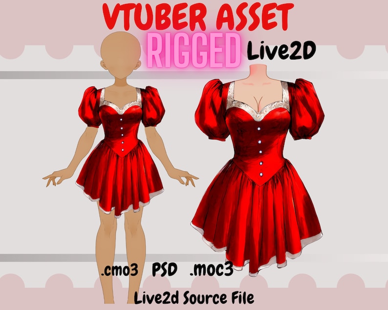 Rigged Vtuber Outfit: Red Dress Live2d Asset (PSD, Moc3, Cmo3). - Etsy ...