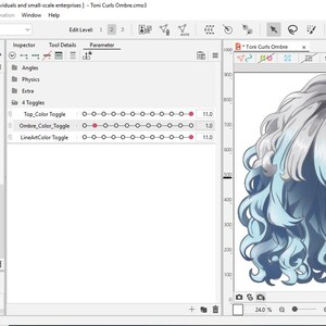 Rigged Ombre Toni Curls Vtuber Hair Asset: 12 Colors (PSD, Moc3, Cmo3 ...