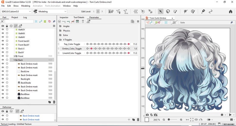 Rigged Ombre Toni Curls Vtuber Hair Asset: 12 Colors (PSD, Moc3, Cmo3 ...