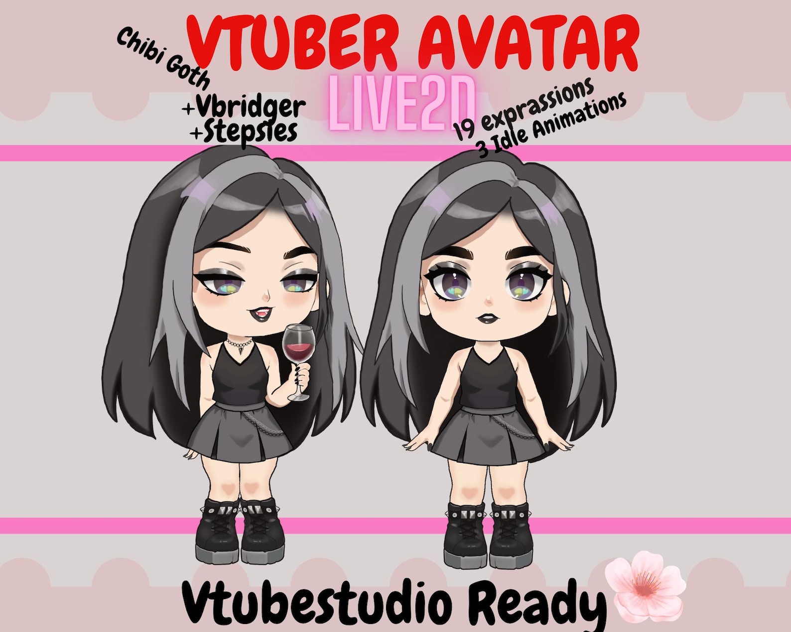 Kawaii Goth Chibi Live2d Vtuber Avatar: Fully Rigged Model (instant ...
