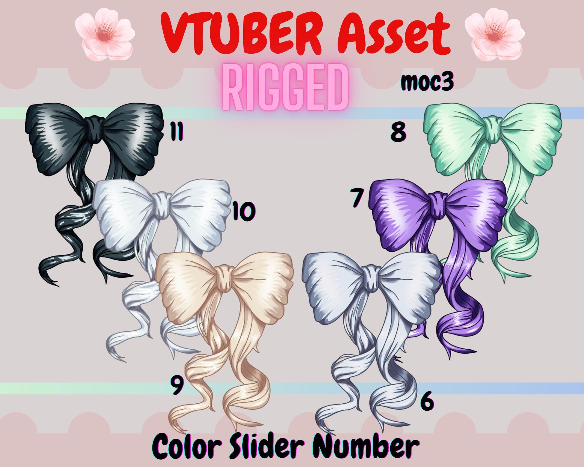 Rigged Vtuber Hair Bow Extensions: 12 Colors (live2d Asset, PNG File ...