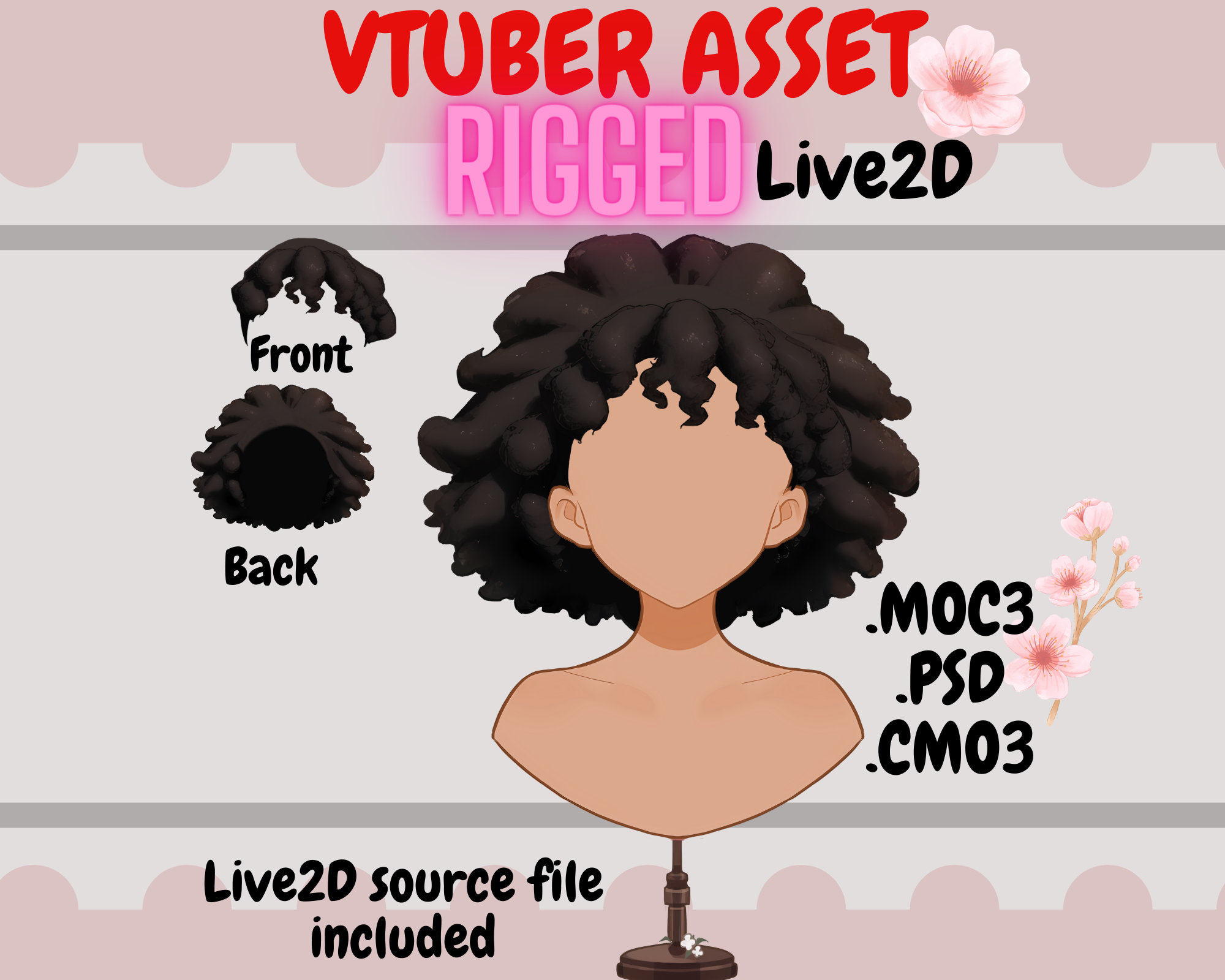 Rigged Vtuber Asset - Afro Hair| Live2d Asset| Transparent Background ...