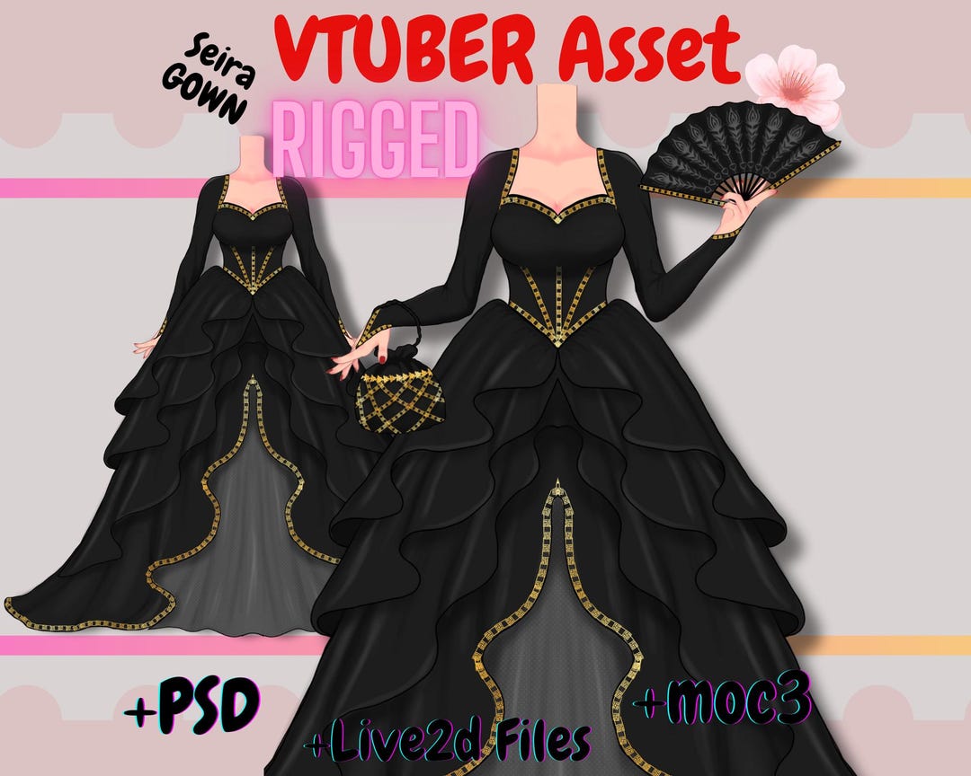 Rigged Vtuber Assets - Goth Royal Gown | Live2d Rig| Clothing Asset| Outfit ,dress, Live2dasset ...