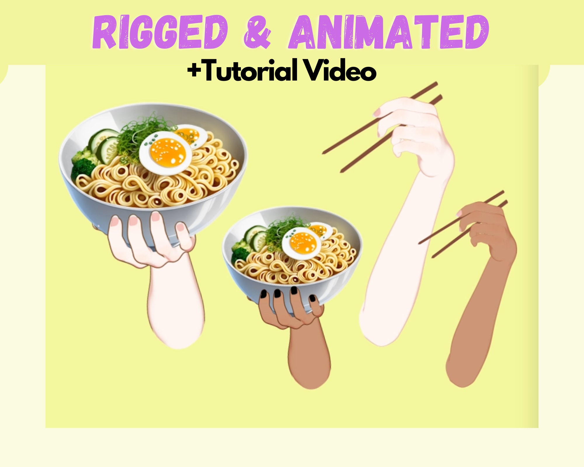 Rigged Vtuber Asset: Hands Holding Noodles - Animated Mukbang Accessory ...