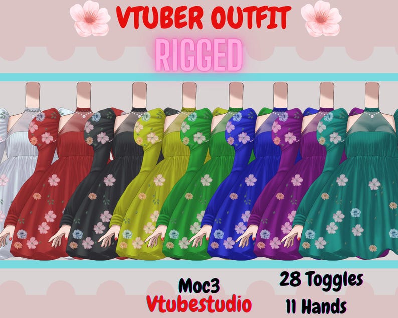 Free Rigged Kawaii Puff Dress – Vtuber Outfit, 28 Toggles, 11 Hand ...