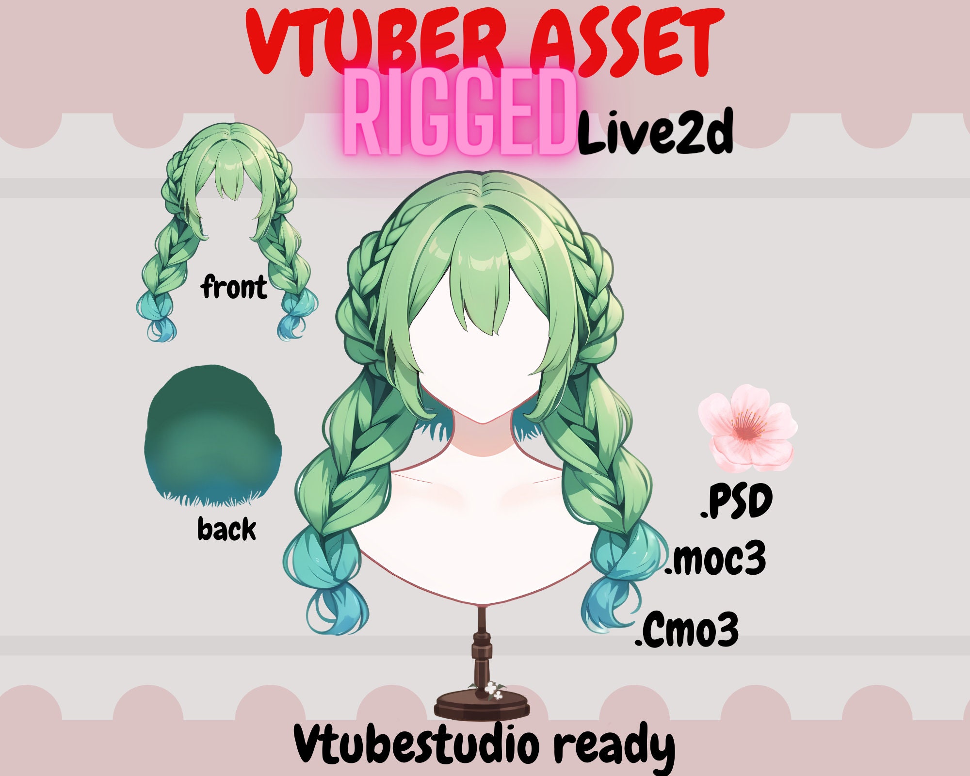 Kawaii Vtuber Asset Rigged Vtuber Braids Live2d Asset Transparent ...
