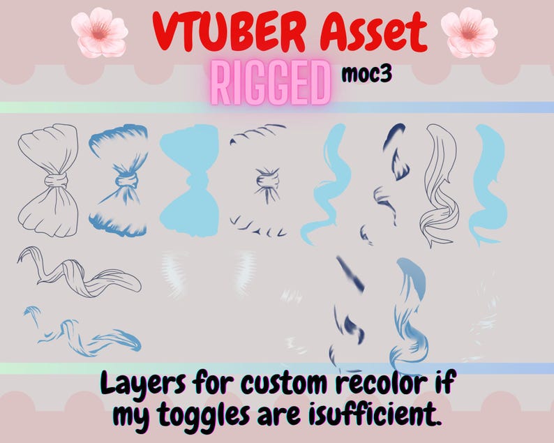 Rigged Vtuber Hair Bow Extensions: 12 Colors (live2d Asset, PNG File ...