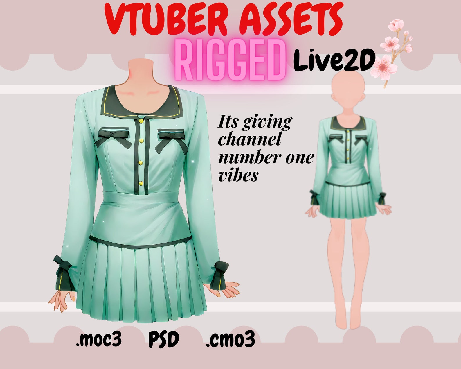 Channel1 rigged Vtuber Asset Outfit Live2d Rig Clothing Asset Vtuber Clothing Vtuber Dress ...