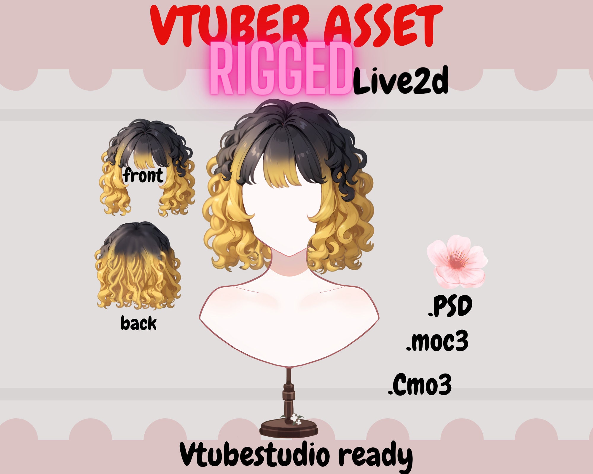 Kawaii Vtuber Asset Rigged Vtuber Hair Live2d Asset Transparent ...