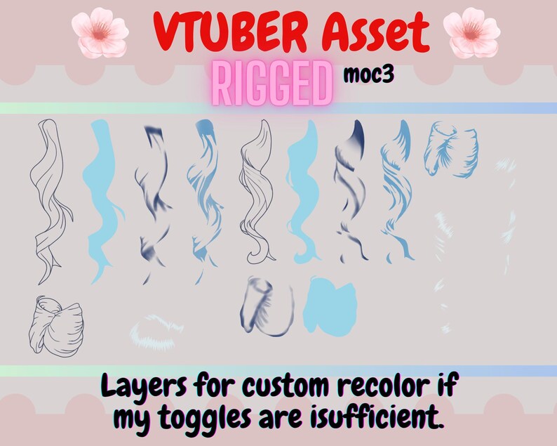 Rigged Vtuber Hair Bow Extensions: 12 Colors (live2d Asset, PNG File ...