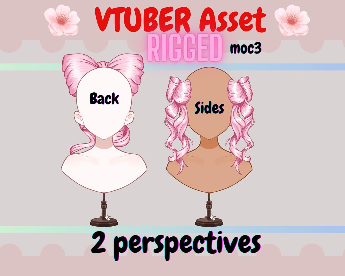 Rigged Vtuber Hair Bow Extensions: 12 Colors (live2d Asset, PNG File ...