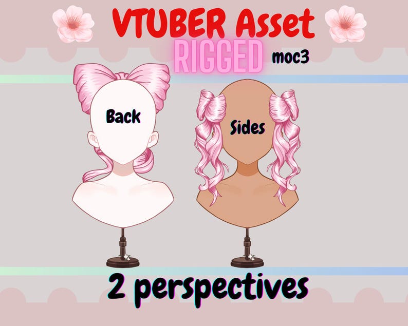 Rigged Vtuber Hair Bow Extensions: 12 Colors (live2d Asset, PNG File ...